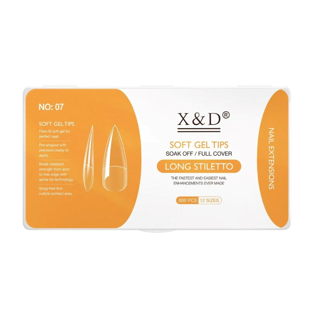 Soft Gel Tips Long Stiletto 600stk – Neglbutikk.no
